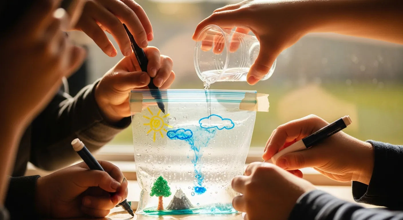 Easy Water Cycle in a Bag Experiment for Kids: STEM Fun! | I'm the Chef Too