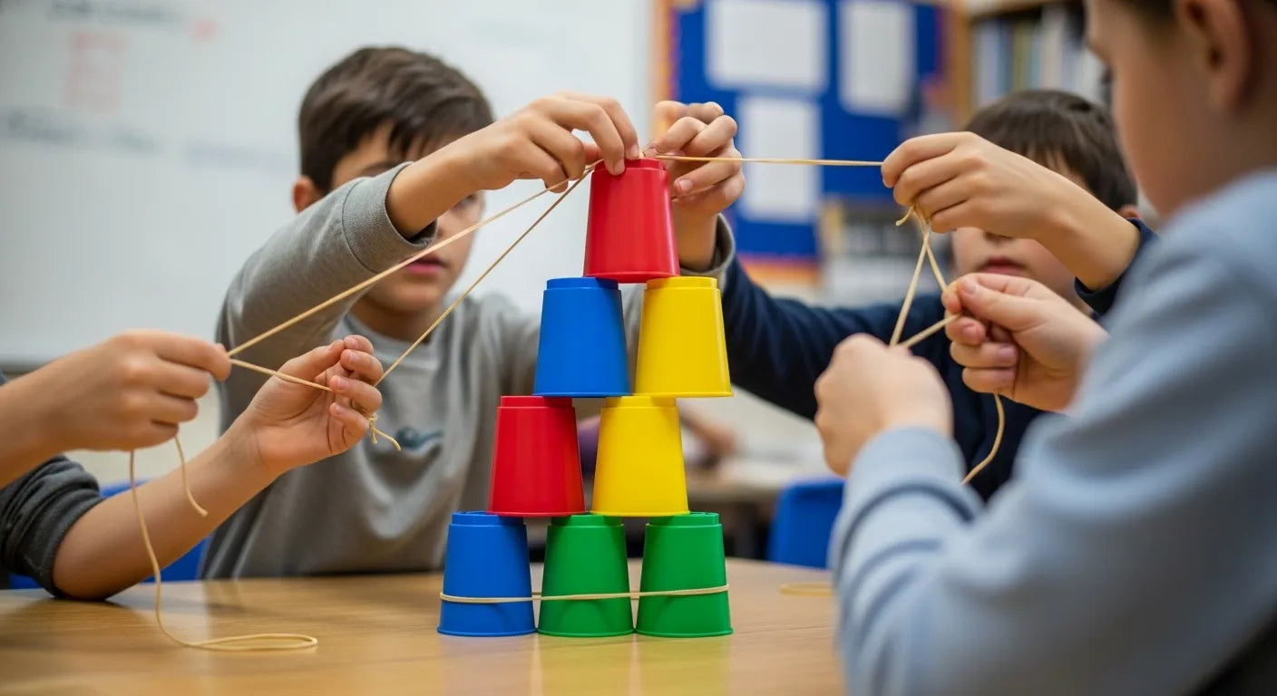 Stack Up Learning: The STEM Cup Stacking Challenge with Rubber Bands ...